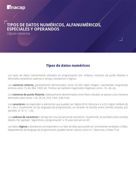 Tipos De Datos Numericos Alfanumericos Especiales Y Operandos Pdf Tipo De Datos Ascii