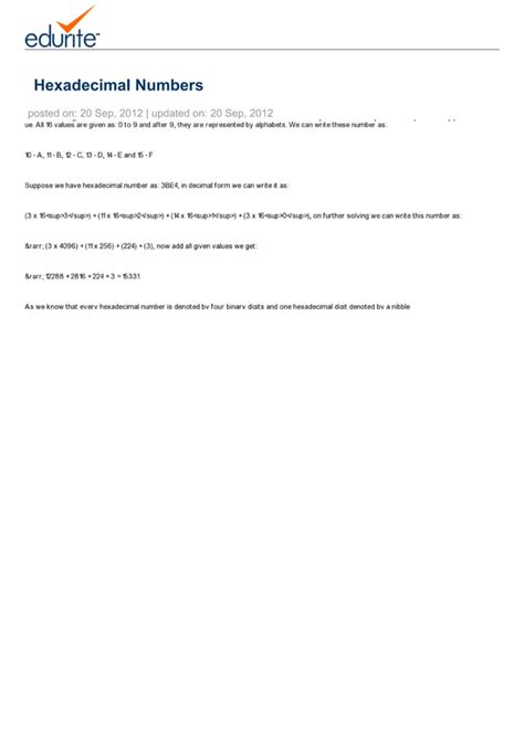 hexadecimal numbers pdf