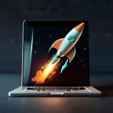 Premium Vector Rocket Coming Out Of A Laptop Screen On A Dark Background