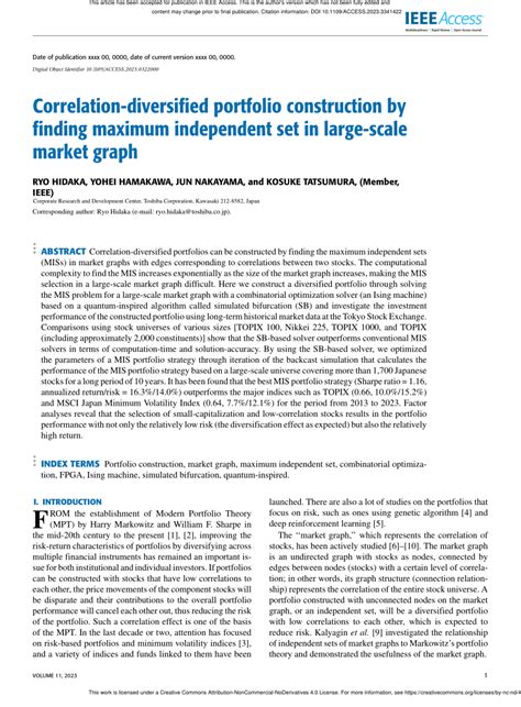 Pdf Correlation Diversified Portfolio Construction By Finding Maximum Independent Set In Large