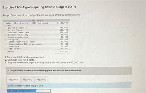 Solved Exercise 21 3 Algo Preparing Flexible Budgets Lo P1