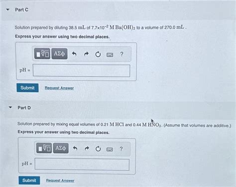 Solved Calculate The PH Of The Following Solutions Part A Chegg Com