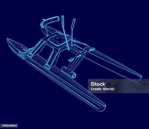 파란색 배경에 있는 보트의 파란색 그림입니다 보트는 디자인에 대한 많은 세부 사항과 강조와 함께 매우 양식화 된 방식으로 표시됩니다 장면은 창의성과 상상력의 하나입니다