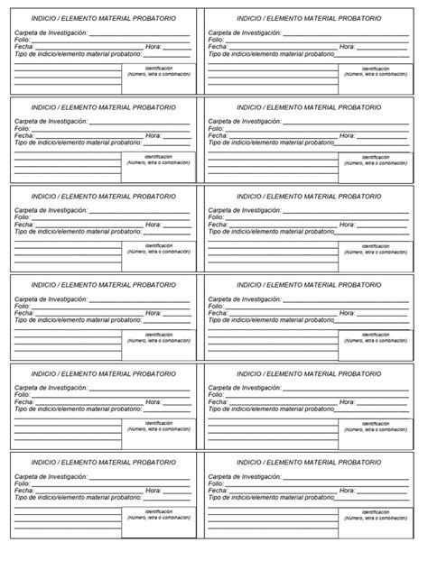 Formato De Etiquetas Para Indicios Pdf