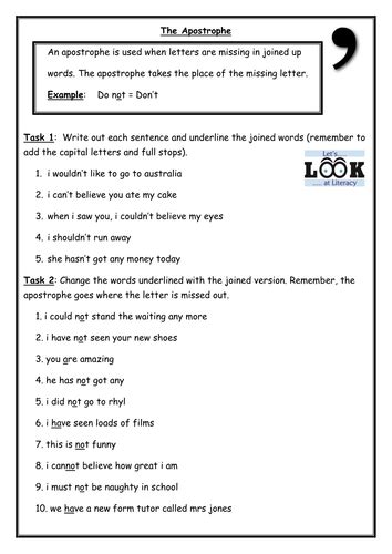Apostrophe Of Omission Worksheet English And Literacy By Benkdavies