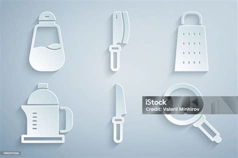 나이프 강판 프렌치 프레스 프라이팬 고기 다지기 및 소금 아이콘을 설정합니다 벡터 3차원 형태에 대한 스톡 벡터 아트 및 기타 이미지 3차원 형태 가정 생활 가정
