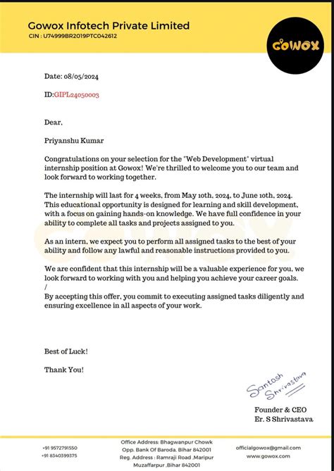 priyanshu kumar on linkedin webdevelopment virtualinternship gowox summerintership