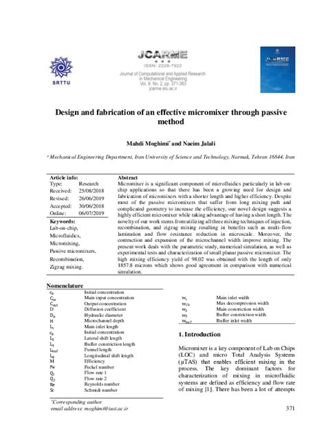 Pdf Design And Fabrication Of An Effective Micromixer Through Passive Method