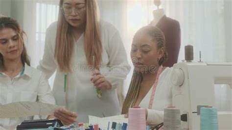 Teenage Women Are Learning Design And Tailor Class Stock Video Video