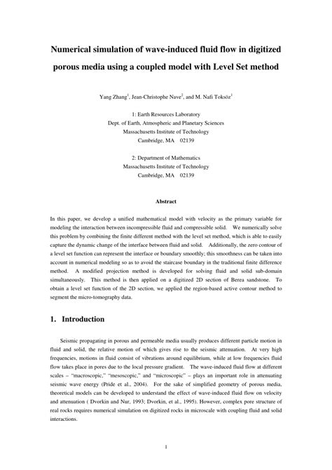 pdf numerical simulation of wave induced fluid flow in digitized