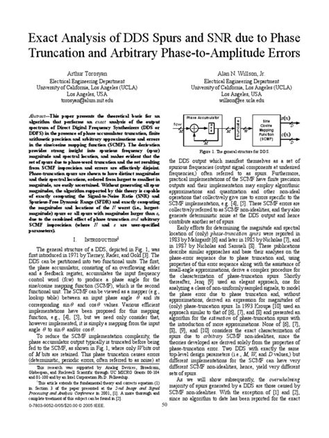 Exact Analysis Of Dds Spurs And Snr Due To Phase Truncation And Arbitrary Phase To Amplitude