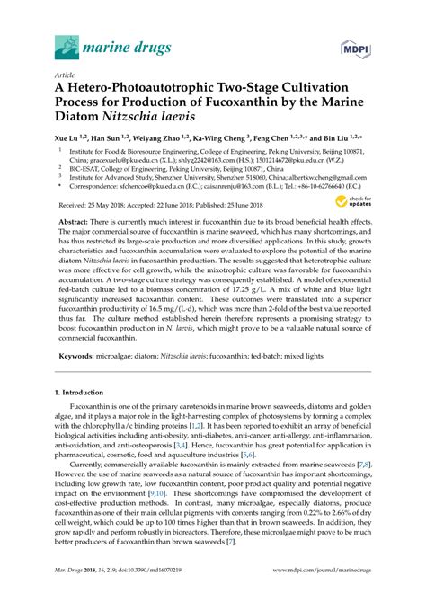PDF A Hetero Photoautotrophic Two Stage Cultivation Process For Production Of Fucoxanthin By