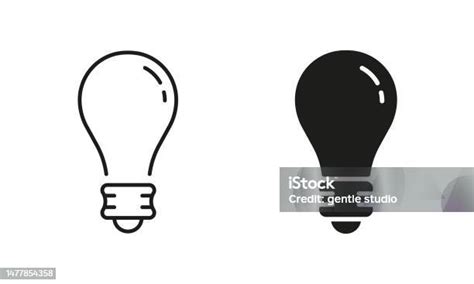 전구 저에너지 전기 라인과 실루엣 아이콘 세트 전구 전기 에너지 픽토그램 혁신 영감 생각 솔루션 아이디어 램프 개념 아이콘 고립된 벡터 그림 0명에 대한 스톡 벡터 아트 및