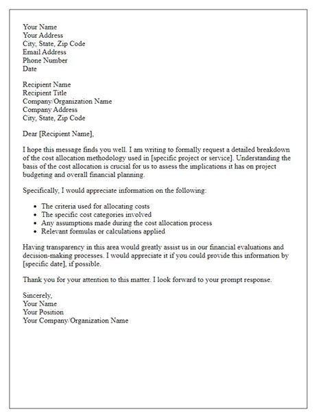 Letter Template For Cost Allocation Methodology Clarification Free
