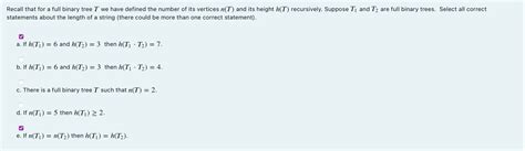 Solved Recall That For A Full Binary Tree T We Have Defined