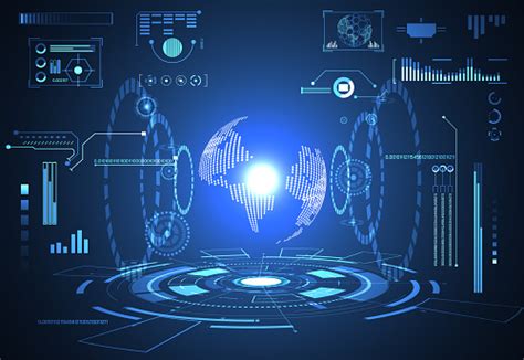 추상적인 기술 Ui 미래 개념 세계 디지털 Hud 인터페이스 홀로그램의 요소 디지털 데이터 차트 통신 원 활력 혁신에 안녕 기술 미래 디자인 배경 개념에 대한 스톡 벡터