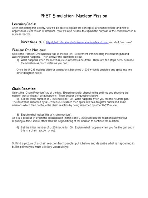 W5 Phet Nuclear Fission Pdf Nuclear Reactor Nuclear Fission