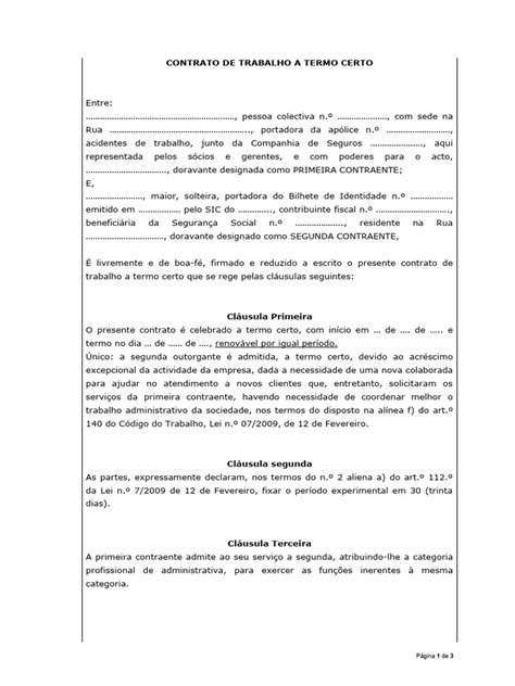 Contrato De Trabalho Termo Certo Minuta Pdf