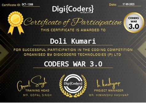 doli saini on linkedin coderswar3 certificate