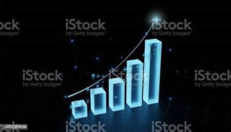 3d 블루 라이트 홀로그램 비즈니스 성장 그래프 차트 기술 비즈니스 투자 무역 주식 배경의 개념입니다 그리드 블랙 배경 3d 렌더링에 비즈니스 성장 그래프 막대 그래프에