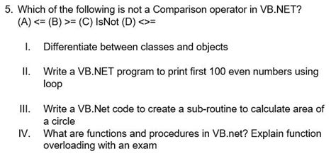 Solved 5 Which Of The Following Is Not A Comparison