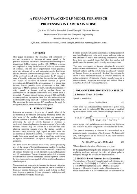 Pdf A Formant Tracking Lp Model For Speech Processing In Cartrain Noise