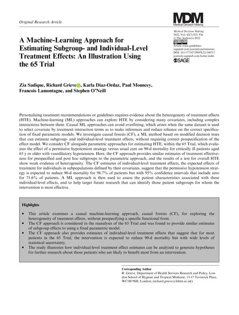 Pdf A Machine Learning Approach For Estimating Subgroup And