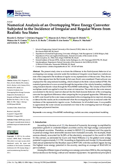 Pdf Numerical Analysis Of An Overtopping Wave Energy Converter