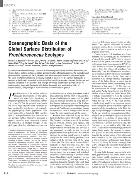 Pdf Oceanographic Basis Of The Global Surface Distribution Of Prochlorococcus Ecotypes