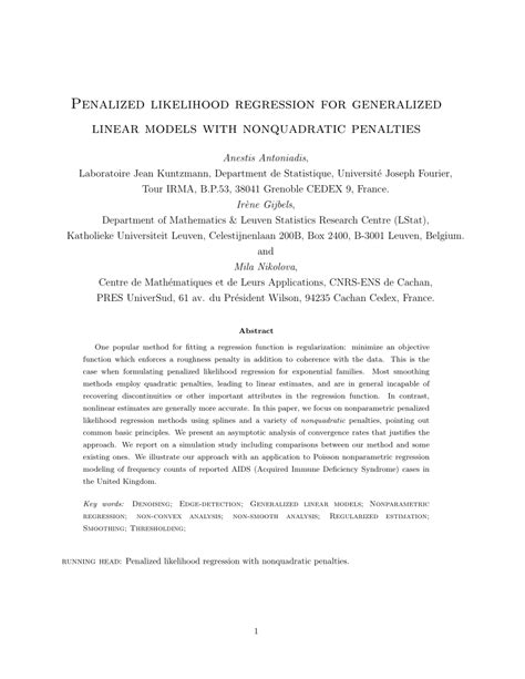 PDF Penalized Likelihood Regression For Generalized Linear Models With Non Quadratic Penalties