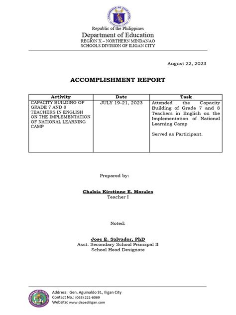 Accomplishment Report Blank Nlc Pdf