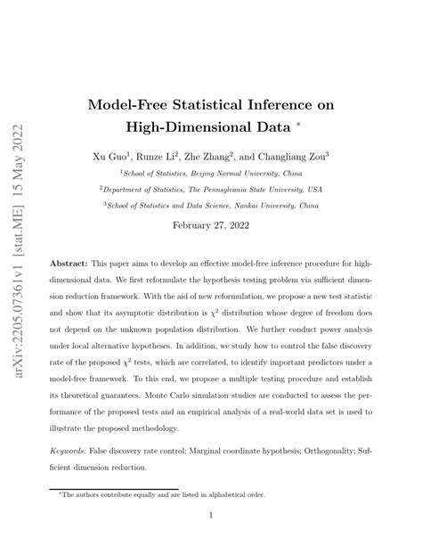 Pdf Model Free Statistical Inference On High Dimensional Data