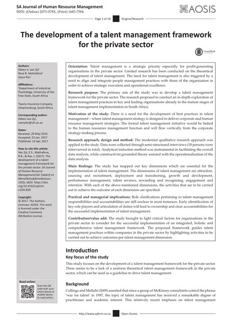 Pdf The Development Of A Talent Management Framework For The Private Sector