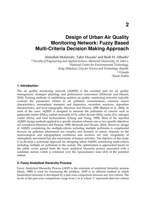 Pdf Design Of Urban Air Quality Monitoring Network Fuzzy Based Multi Criteria Decision Making