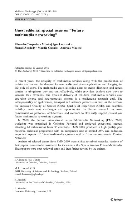 Pdf Guest Editorial Special Issue On “future Multimedia Networking”