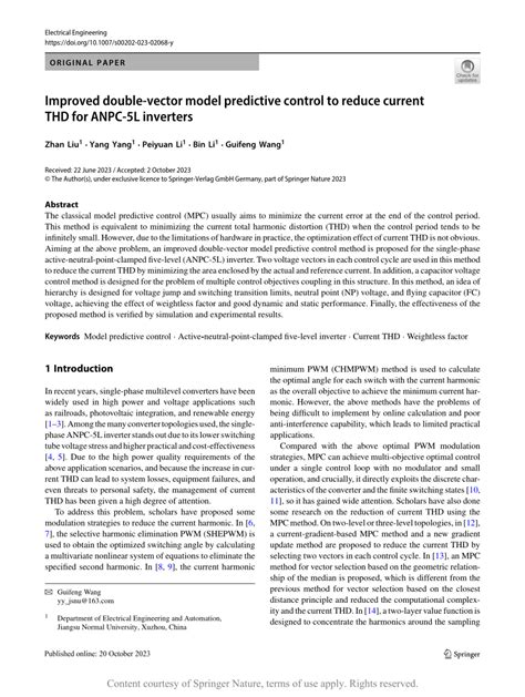 Improved Double Vector Model Predictive Control To Reduce Current THD For ANPC L Inverters
