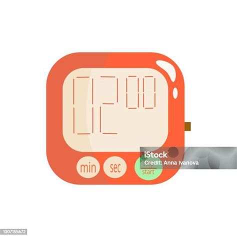 직사각형 빨간 주방 타이머 와 그렌 버튼 만화 아이콘 벡터 일러스트 디자인에 대한 스톡 벡터 아트 및 기타 이미지 디자인