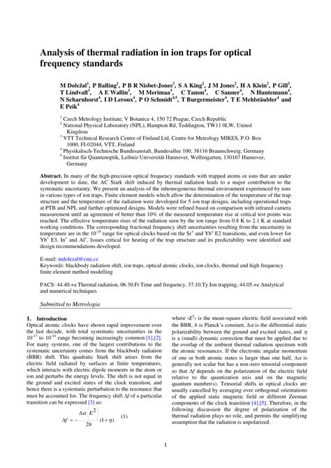 Pdf Analysis Of Thermal Radiation In Ion Traps For Optical Frequency