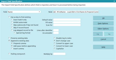 Import Field Specification Collect Help