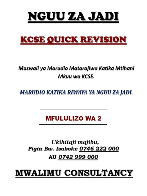Nguu Za Jadi Possible Kcse Questions S1 Pdf