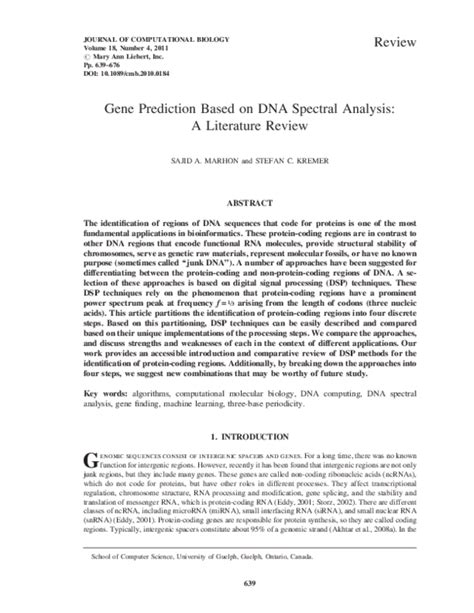 Pdf Gene Prediction Based On Dna Spectral Analysis A Literature Review