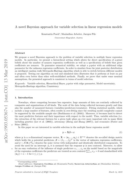 Pdf A Novel Bayesian Approach For Variable Selection In Linear