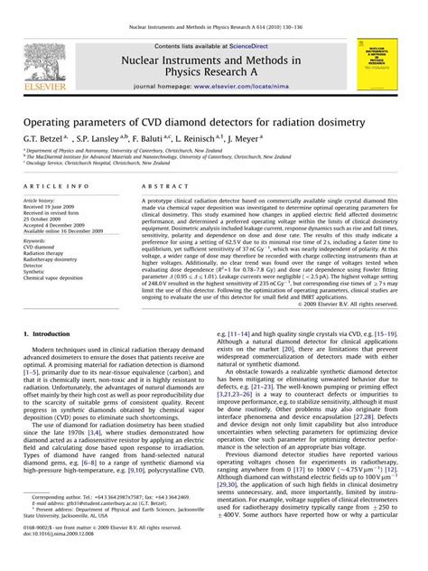 pdf operating parameters of cvd diamond detectors for radiation
