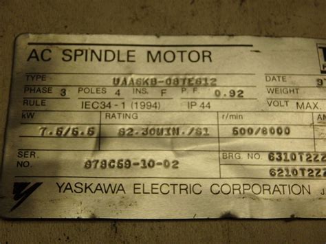 Yaskawa Spindle Motoruaaskb 0t8es127555 Kws400620 Ebay