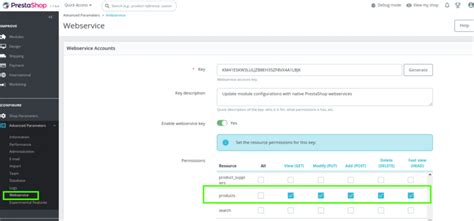 update module configurations with native prestashop webservices