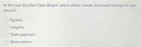Solved In the case Equifax's Data Breach, which ethical | Chegg.com