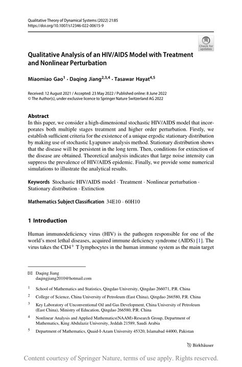 Qualitative Analysis Of An Hivaids Model With Treatment And Nonlinear