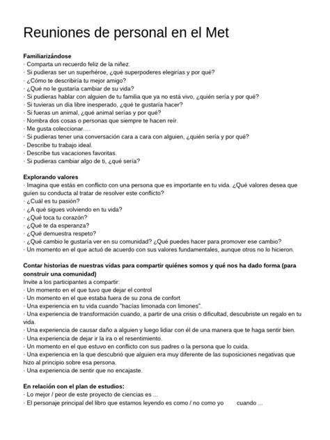 Lista De Preguntas Rompehielo Pdf Autosuperación