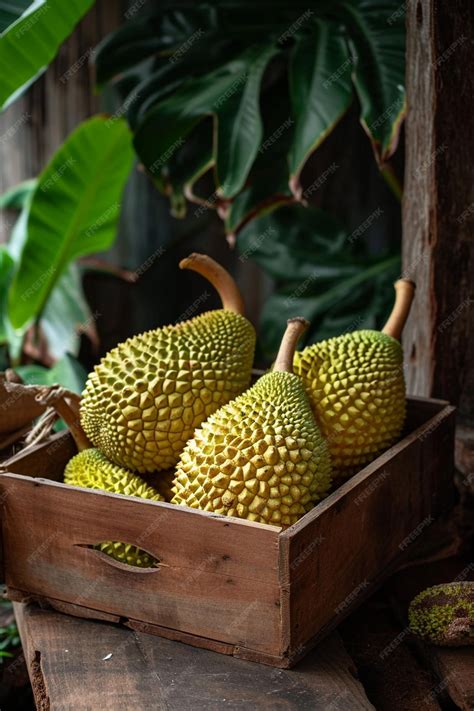 Premium Photo Fresh Tropical Jackfruit In A Box On A Wooden Table
