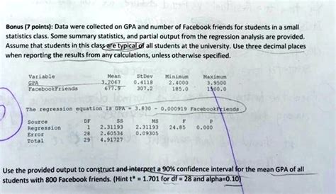 solved bonus 7 points data were collected on gpa and number of
